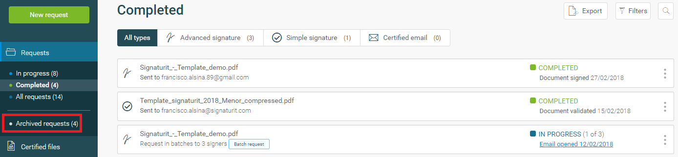Dashboard's overview – Signaturit